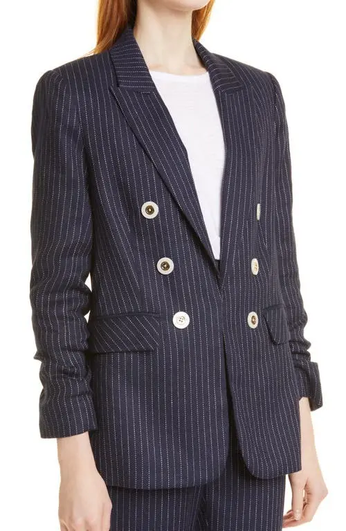 Veronica Beard Beacon Pickstitch Stripe Linen Blend Dickey Jacket