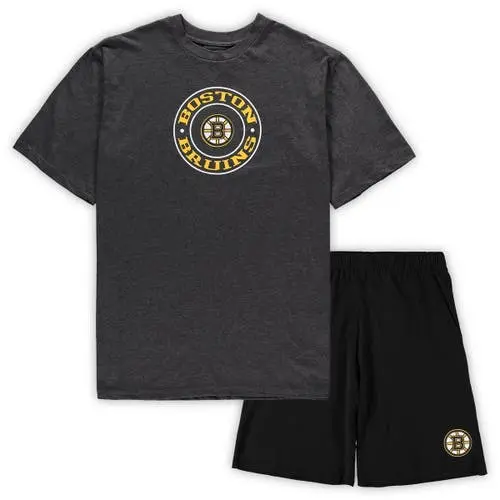 CONCEPTS SPORT Heathered Charcoal Boston Bruins Big & Tall T-shirt & Shorts Sleep Set - Black