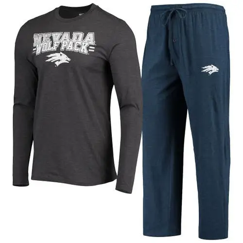 CONCEPTS SPORT Heathered Charcoal Nevada Wolf Pack Meter Long Sleeve T-shirt & Pants Sleep Set - Navy