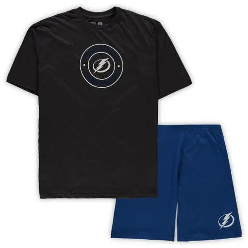 CONCEPTS SPORT Heathered Charcoal Tampa Bay Lightning Big & Tall T-shirt & Shorts Sleep Set - Blue
