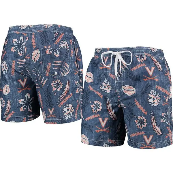 WES & WILLY Virginia Cavaliers Vintage Floral Swim Trunks - Navy