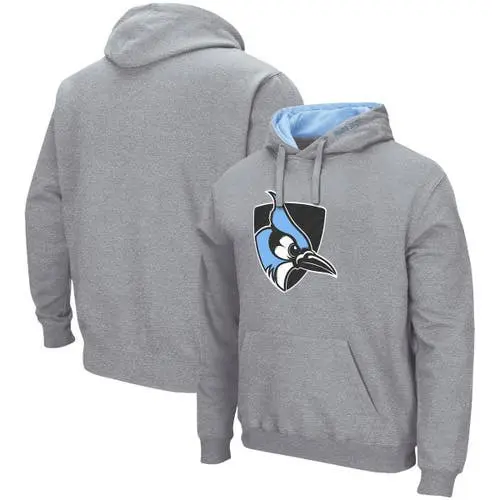 COLOSSEUM Heathered Pullover Hoodie With Johns Hopkins Blue Jays Logo - Heather Gray