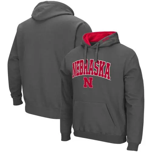 COLOSSEUM Nebraska Huskers Arch & Logo 3.0 Pullover Hoodie - Charcoal