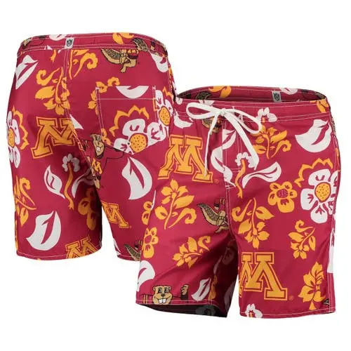 WES & WILLY Minnesota Golden Gophers Floral Volley Logo Swim Trunks - Maroon