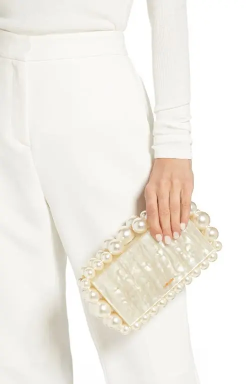 Cult Gaia Eos Beaded Acrylic Box Clutch - Ivory