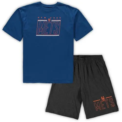 CONCEPTS SPORT Heathered Charcoal New York Mets Big & Tall T-shirt & Shorts Sleep Set - Royal