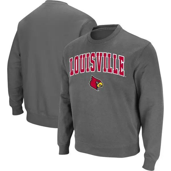 COLOSSEUM Louisville Cardinals Arch & Logo Tackle Twill Pullover Sweatshirt - Charcoal