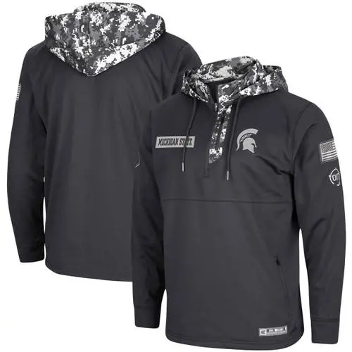 COLOSSEUM Michigan State Spartans Oht Military Appreciation Digi Camo Quarter-zip Hoodie - Charcoal