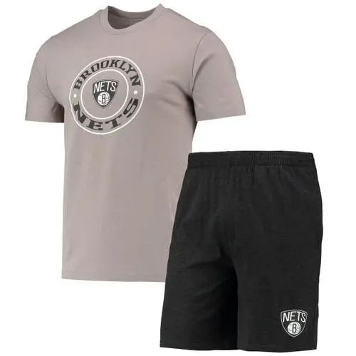 CONCEPTS SPORT Gray Brooklyn Nets T-shirt & Shorts Sleep Set - Black
