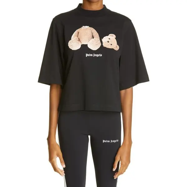 Palm Angels Bear Graphic Crop Cotton Tee - Black Brown