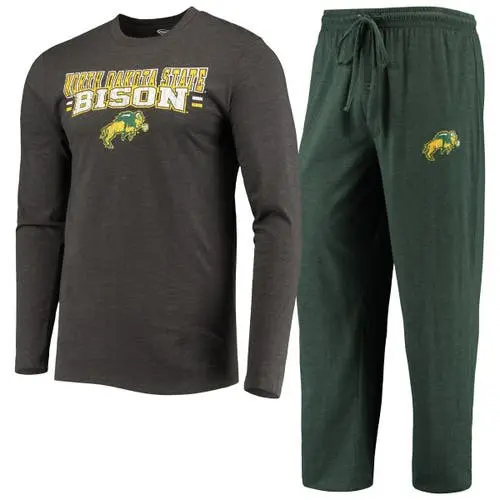 CONCEPTS SPORT Heathered Charcoal Ndsu Bison Meter Long Sleeve T-shirt & Pants Sleep Set - Green