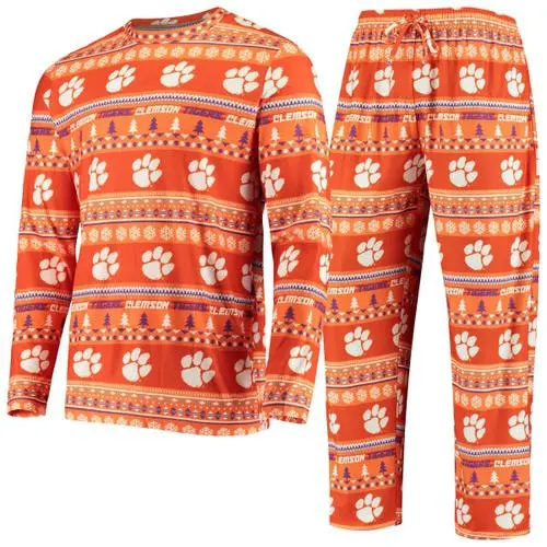 CONCEPTS SPORT Clemson Tigers Ugly Sweater Knit Long Sleeve Top And Pant Set - Orange