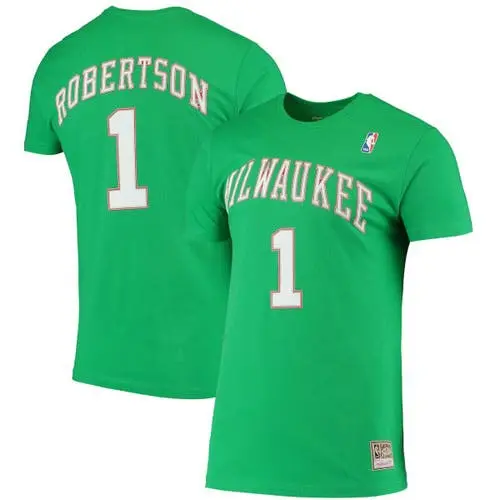 Mitchell & Ness Oscar Robertson Milwaukee Bucks Hardwood Classics Stitch Name & Number T-shirt - Green