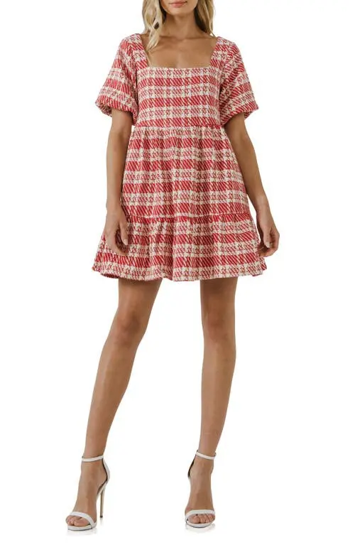 English Factory Tweed Babydoll Mini Dress - Red Multi