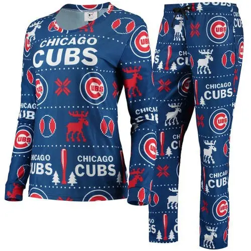 FOCO Chicago Cubs Ugly Pajama Set - Royal