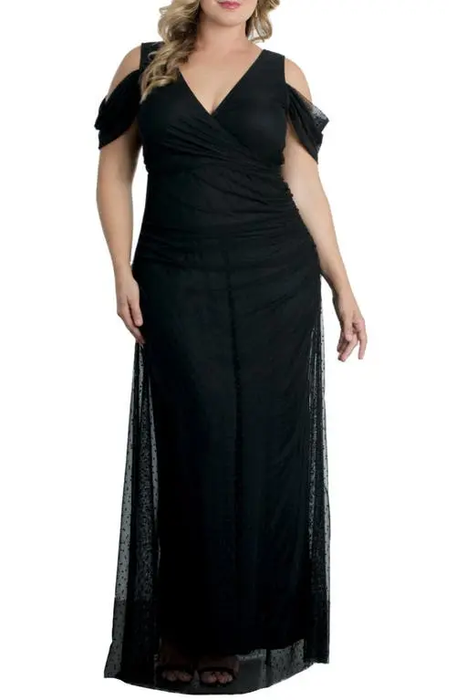 KIYONNA Seraphina Cold Shoulder Mesh Gown - Onyx