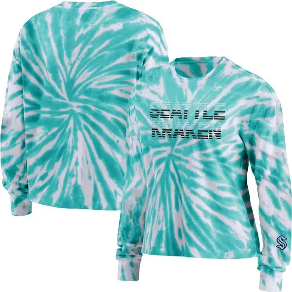 WEAR BY ERIN ANDREWS Seattle Kraken Tie-dye Long Sleeve T-shirt - Light Blue