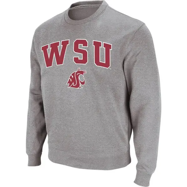 COLOSSEUM Washington State Cougars Arch & Logo Crew Neck Sweatshirt - Heather Gray