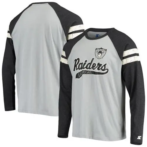 STARTER Black Las Vegas Raiders Throwback League Raglan Long Sleeve Tri-blend T-shirt - Silver