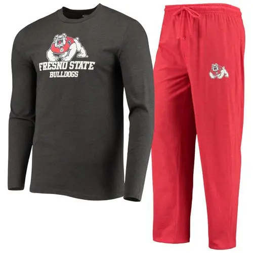 CONCEPTS SPORT Heathe Charcoal Fresno State Bulldogs Meter Long Sleeve T-shirt & Pants Sleep Set - Red