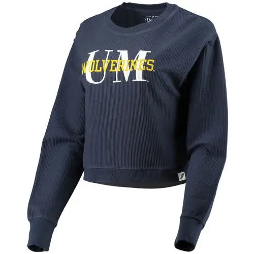 LEAGUE COLLEGIATE WEAR Michigan Wolverines Corded Crop Pullover - Navy