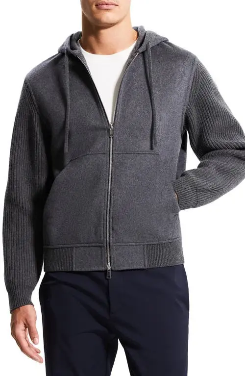 Theory Wool & Cashmere Zip Hoodie - Medium Grey