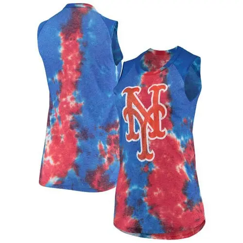 MAJESTIC THREADS Blue New York Mets Tie-dye Tri-blend Muscle Tank Top - Red