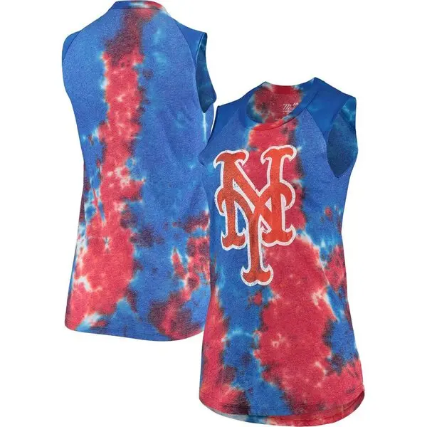 MAJESTIC THREADS Blue New York Mets Tie-dye Tri-blend Muscle Tank Top