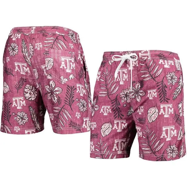 WES & WILLY Texas A&m Aggies Vintage Floral Swim Trunks - Maroon