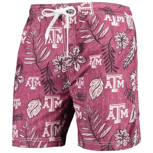 WES & WILLY Texas A&m Aggies Vintage Floral Swim Trunks - Maroon