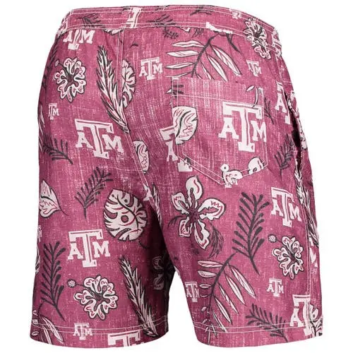WES & WILLY Texas A&m Aggies Vintage Floral Swim Trunks - Maroon