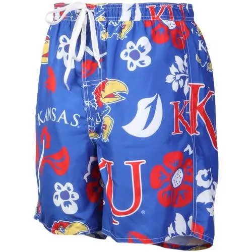 WES & WILLY Kansas Jayhawks Floral Volley Logo Swim Trunks By
