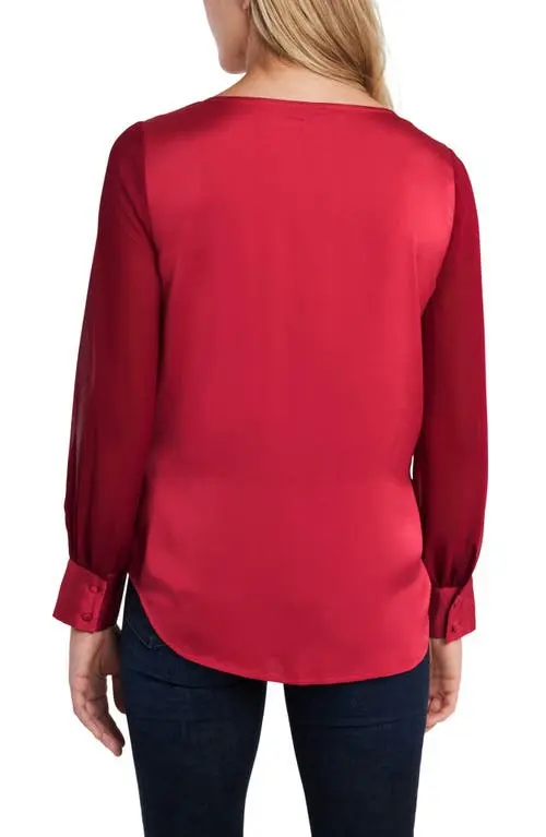 Vince Camuto Mix Media Twist Front Long Sleeve Top