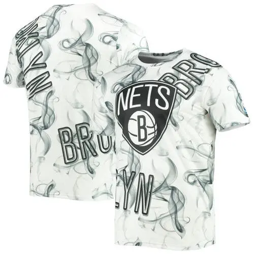 FISLL Black Brooklyn Nets Asymmetric Bold Smoke T-shirt - White