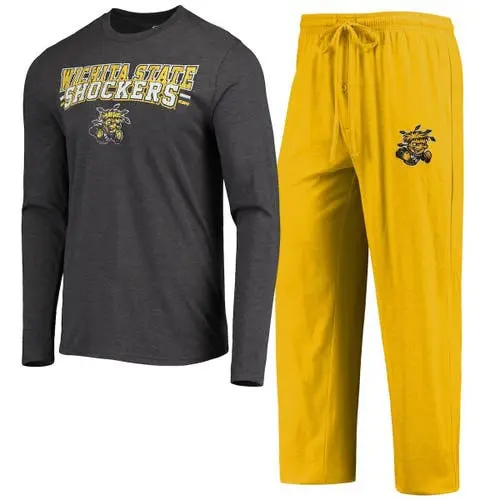 CONCEPTS SPORT Heathered Charcoal Wichita State Shockers Meter Long Sleeve T-shirt & Pants Sleep Set - Yellow