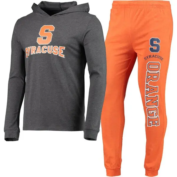 CONCEPTS SPORT Heather Charcoal Syracuse Meter Long Sleeve Hoodie T-shirt & Jogger Pajama Set - Orange