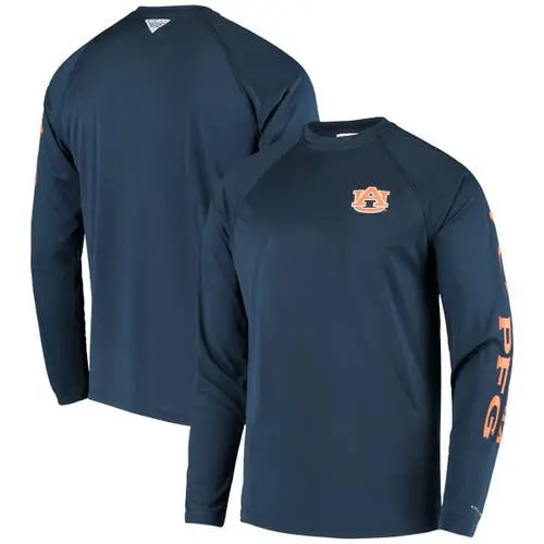 Columbia Pfg Auburn Tigers Terminal Tackle Omni-shade Long Sleeve T-shirt - Navy