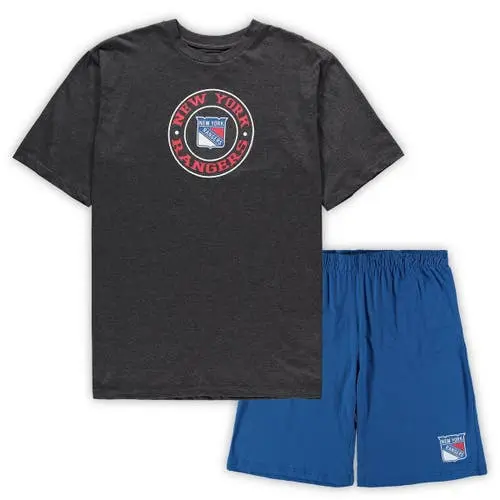 CONCEPTS SPORT Heathered Charcoal New York Rangers Big & Tall T-shirt & Shorts Sleep Set - Blue