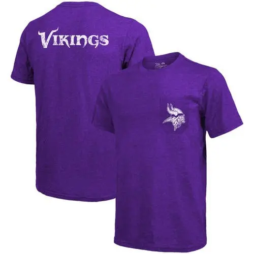 MAJESTIC THREADS Minnesota Vikings Tri-blend Pocket T-shirtheathered - Purple