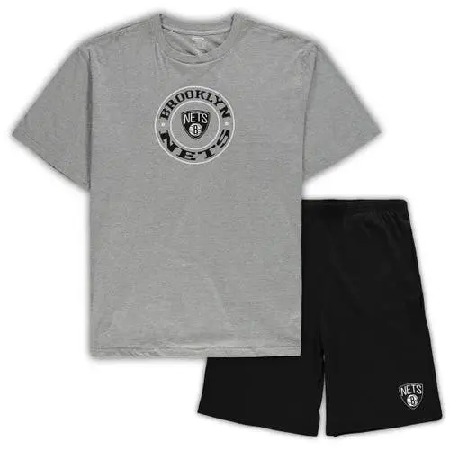 CONCEPTS SPORT Heathered Gray/black Brooklyn Nets Big & Tall T-shirt & Shorts Sleep Set - Heather Gray