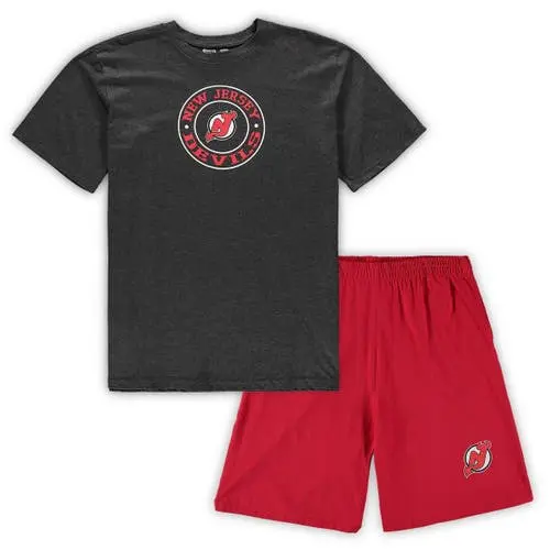 CONCEPTS SPORT Heathe Charcoal New Jersey Devils Big & Tall T-shirt & Shorts Sleep Set - Red