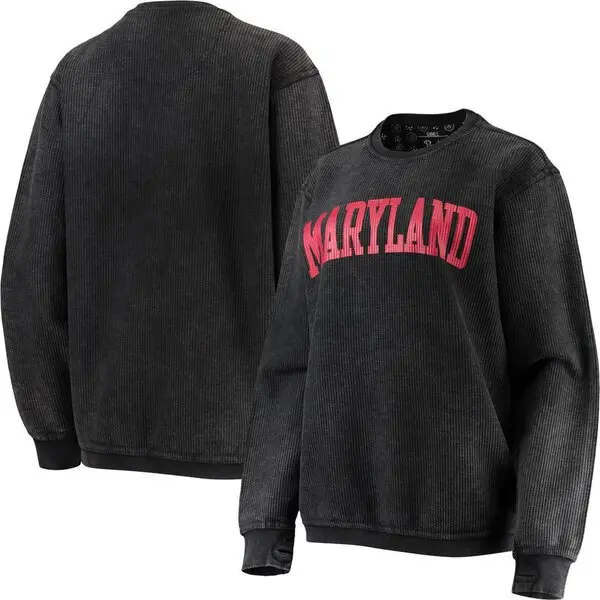 PRESSBOX Maryland Terrapins Comfy Cord Vintage Wash Basic Arch Pullover Sweatshirt