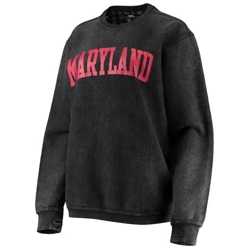 PRESSBOX Maryland Terrapins Comfy Cord Vintage Wash Basic Arch Pullover Sweatshirt