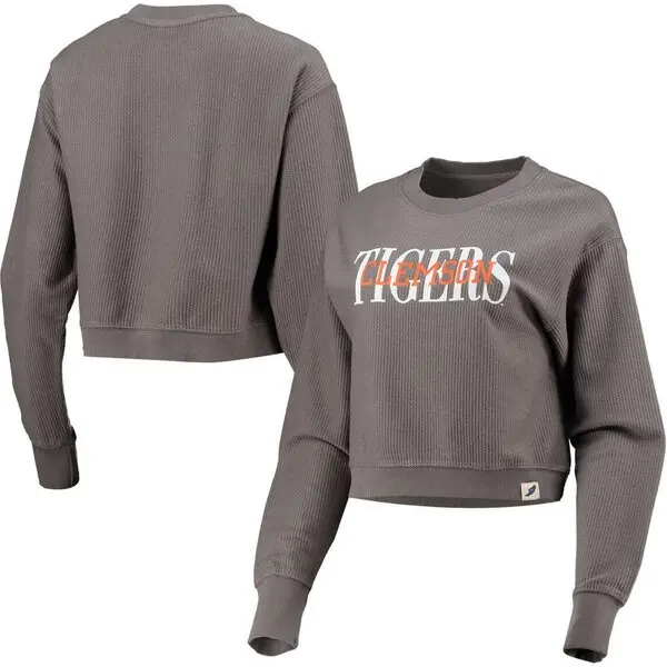 LEAGUE COLLEGIATE WEAR Clemson Tigers Classic Corded Timber Crop Pullover Sweatshirt - Graphite
