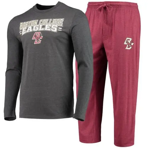 CONCEPTS SPORT Heathered Charcoal Boston College Eagles Meter Long Sleeve T-shirt & Pants Sleep Set - Maroon