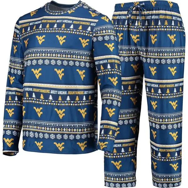 CONCEPTS SPORT West Virginia Mountaineers Ugly Sweater Long Sleeve T-shirt And Pants Sleep Set - Navy