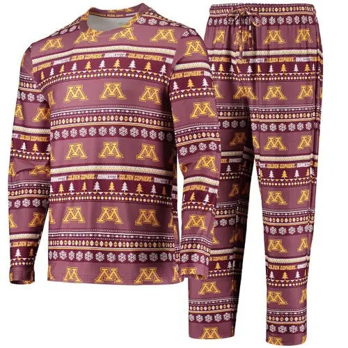 CONCEPTS SPORT Minnesota Golden Gophers Ugly Sweater Long Sleeve T-shirt And Pants Sleep Set - Maroon