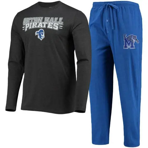 CONCEPTS SPORT Heathered Charcoal Seton Hall Pirates Meter Long Sleeve T-shirt & Pants Sleep Set - Blue