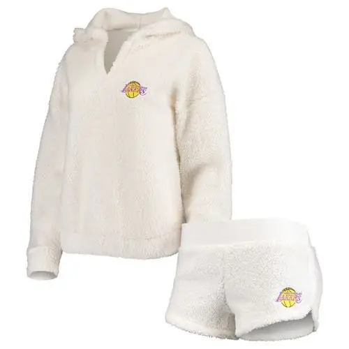 CONCEPTS SPORT Los Angeles Lakers Fluffy Hoodie And Shorts Sleep Set - Cream