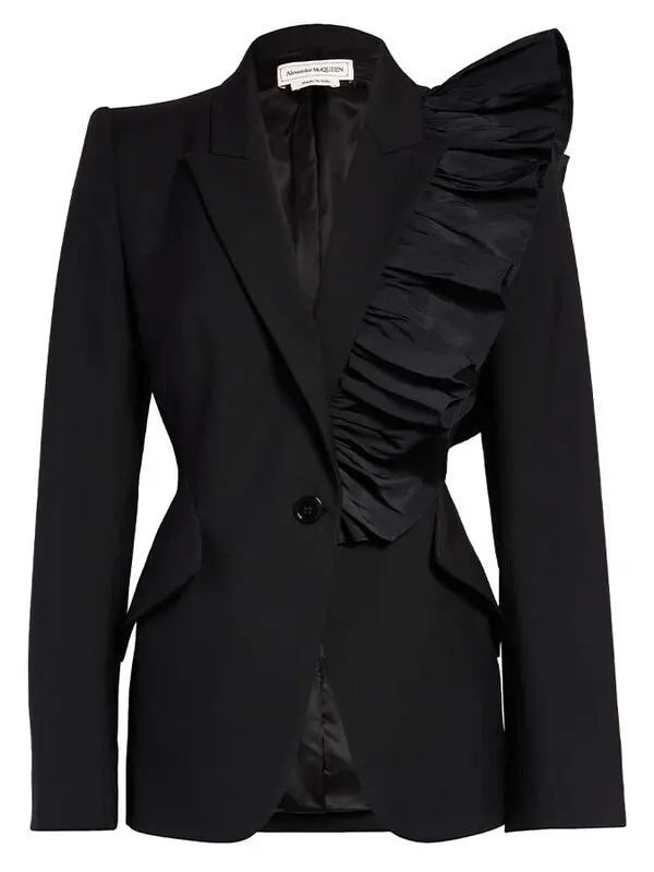 Alexander McQueen Ruffle-shoulder Single-breasted Blazer